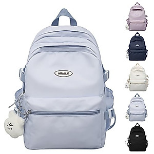 VTTDB Kawaii Backpack with Cute Accessories Casual Aesthetic Daypack Simple Laptop Bag Waterproof Travel Rucksack for Women (blue)