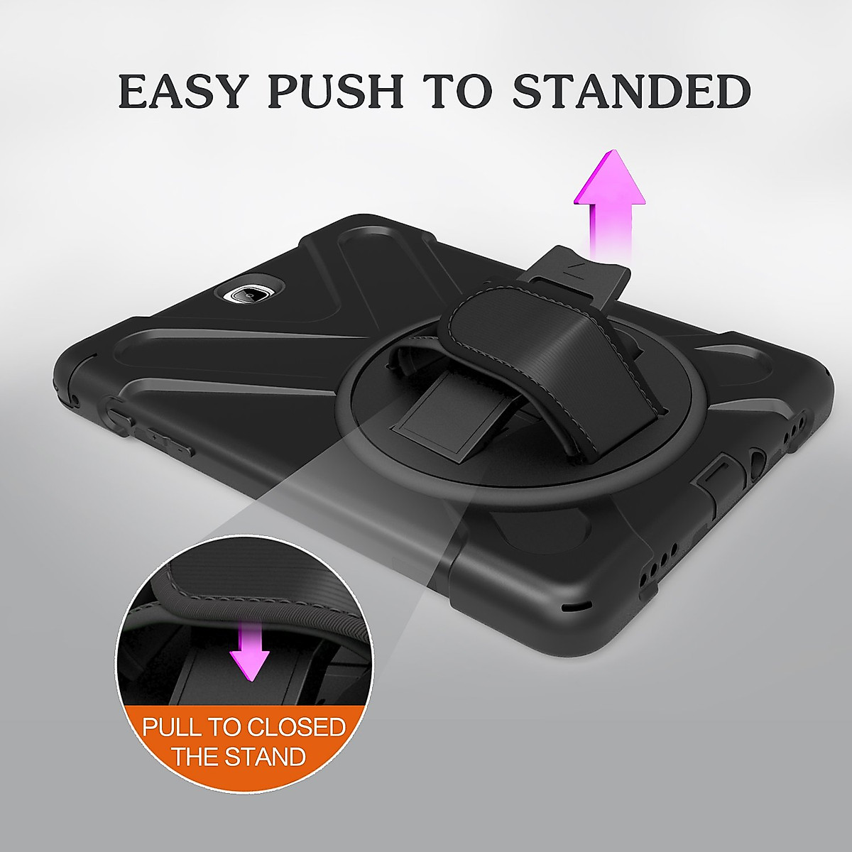 Galaxy Tab A 9.7 Case KIQ Full-Body Shock Proof Hybrid Heavy Duty Armor Protective Case for Samsung Galaxy Tab A 9.7 2015, SM-T550 with Kickstand and Screen Protector (Shield Black)