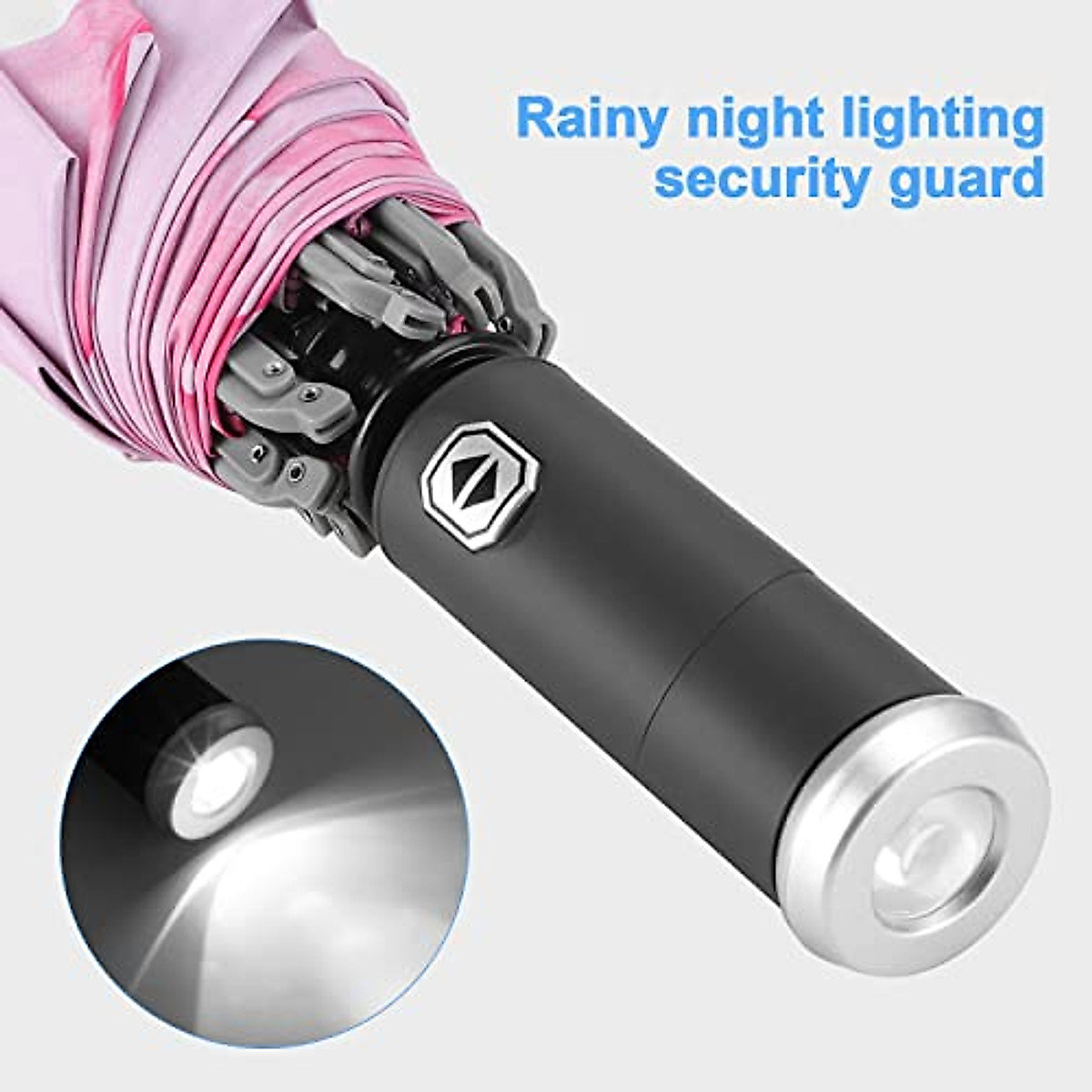 Travel Umbrella Automatic Open & Close Strong Steel Shaft LED Flashlight Handle Safety Reflective Frame Compact Folding Reverse Umbrella Windproof and Waterproof Earth and Flower Print