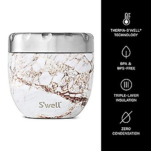 S'well Eats 2-in-1 Nesting Bowls Triple-Layered Vacuum-Insulated Containers Keeps Food and Drinks Cold for 11 Hours and Hot for 7-with No Condensation-BPA Free, 21.5 oz, Calacatta Gold
