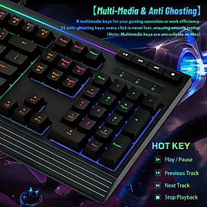 TuparGo Computer RGB Backlit USB Wired Gaming Keyboards 104 Keys, 25 Anti-Ghosting Spill-Resistant Mac Keyboard for Desktop and PC, Black