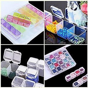 FuigeBach Diamond Painting Storage Containers, 2 Pcs 28 Grids Diamond Piainting Boxes Accessories Beads Organizer Case with Diamond Painting Tray, 128pcs Label Stickers for Jewellery Beads