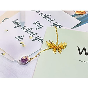 Penta Angel Metal Leaf Bookmark with 3D Butterfly Pendant Birthday Garduation Christmas Appreciation Gift Set for Teachers Students Book Lovers Readers (Gold, Purple White Flower)