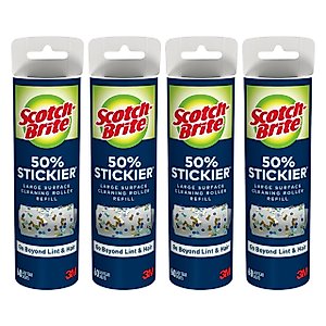 Scotch-Brite 50% Stickier Large Surface Roller Refill, Works Great On Pet Hair, 4 Refills, 60 Sheets Per Refill, 240 Sheets Total Gray
