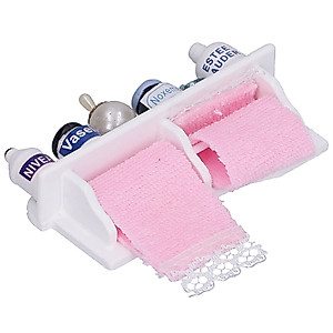 Dollhouse Wooden Towel Rack Bottles, 1:12 Simulation Miniature Furniture Model Toy for Dollhouse Bathroom Decoration Accessories