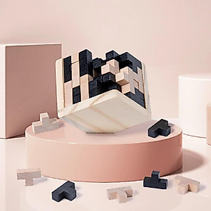 Wooden Intelligence Toy Brain Teaser Game, 3D Wooden Brain Teaser Puzzle, Adult Puzzle Wooden Game, T/L-Shaped Jigsaw Logic Puzzle Game (T+L-Shaped)