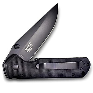 ANVIL BLADESMITHS ® - SILVERTIP - Pocket Knife, G-10 Black Handle, Straight Edge, Black Oxide Blade