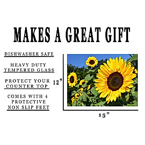 Flower Sun Flowers Kitchen Glass Cutting Board Decorative Gift For Mom Sunflower Design White