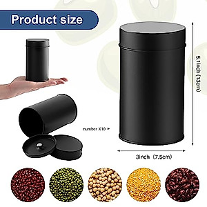 10 packs Tea Tin Canister Tea Tins for Loose Tea Metal Coffee container for ground Coffee Tea Canister 16 oz Round Tin Can with Airtight Double Lids Canister for Kitchen Storage（Black）