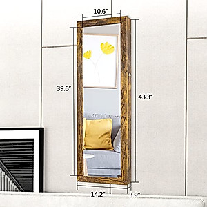 Ntufrest Mirror Jewelry Organizer, Upgraded 6 LED Lights Wall/Door Mounted Jewelry Armoire Cabinet, Full Length Mirror with Storage, Lockable Makeup Organizer and Storage