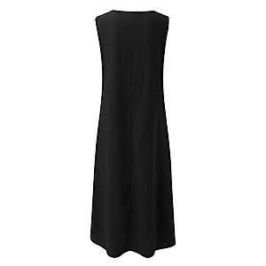 Office Dresses for Women for Work Women Summer Cotton Boho Casual Fashion Crewneck Sleeveless Dress Black