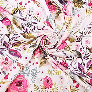 Newborn Swaddle Blanket, Baby Receiving Blanket Wrap with Headband for 0-3 Month Baby Girl and Boy (Pink Flower)