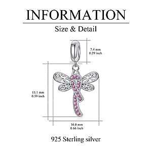 AOBOCO Breast Cancer Awareness Charm 925 Sterling Silver Dragonfly Pink Ribbon Charm Bead for Bracelet Breast Cancer Survivor Gifts for Women