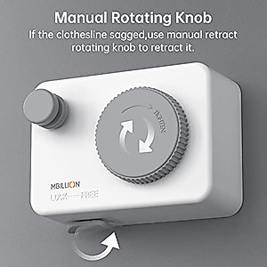 Mbillion Retractable Clothesline Heavy Duty Clothes Drying Laundry Line for Indoor Outdoor Retracting Hanging Clothing Drying with Retract Rotating Knob to Prevent Sagging White