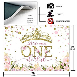 Avezano Gold Crown Princess 1st Birthday Backdrop Miss Onederful Photography Background Blush Pink and Gold Little Princess First Birthday Party Decoration (7x5ft)