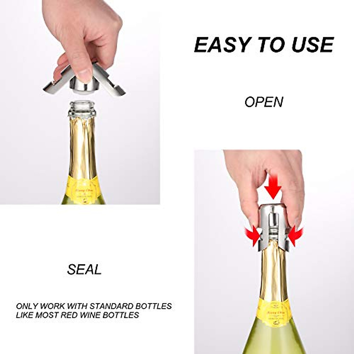 OWO Champagne Stopper with Stainless Steel, Professional Bottle Sealer for Champagne, Cava, Prosecco & Sparkling Wine, Champagne Saver Plug, Compact Champagne Bottle Plug Set of 2