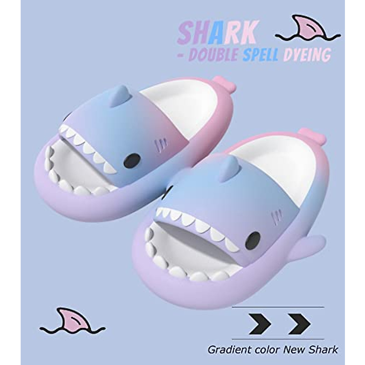 Mdnfdap Gradient Shark Slides for kids 2023 Summer Slippers Sandals Anti-Slip Cloud Slippers Open Toe EVA Lightweight Sole Casual Beach Shoes -(Purple rainbow) 200