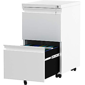 YITAHOME 2-Drawer Vertical File Cabinet with Lock, 20” Deep Mobile Metal Filing Cabinet for Legal/Letter Size, 20” Height Pre-Built Office Storage File Cabinet Except Wheels Under Desk - White