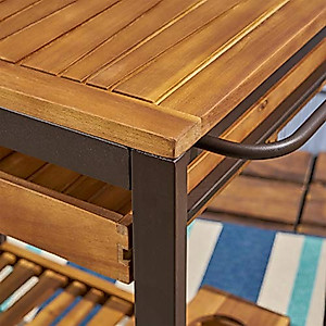 Christopher Knight Home Ishtar Outdoor Bar Cart, Teak Finish, Rustic Metal