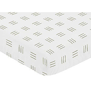 Sweet Jojo Designs White and Green Boho Mudcloth Boy or Girl Fitted Crib Sheet Baby or Toddler Bed Nursery - Sage Bohemian Woodland Tribal Southwest Mud Cloth Hatch Gender Neutral Triple Line