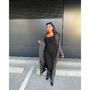 OQQ Women's Yoga Sexy Ribbed One Piece Spaghetti Straps Tummy Control JumpSuit, Black, Medium