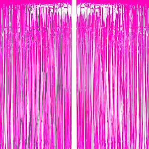 JUICY MOOM Hot Pink Tinsel Foil Fringe Curtain Bachelorette Wedding Bridal Shower Photo Backdrops Party Decor Baby Shower Girls First Birthday Photo Booth Props Backdrops Decorations