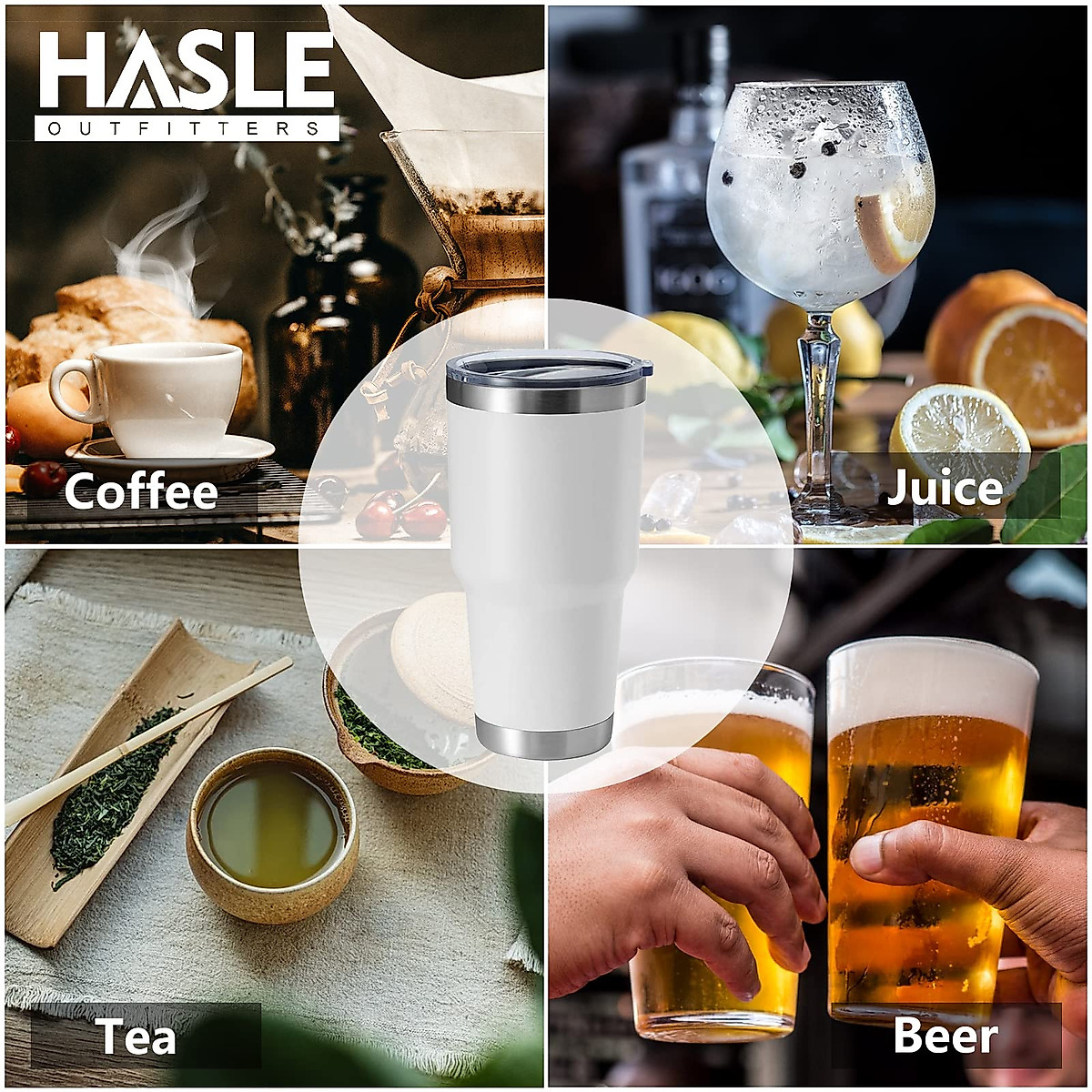 HASLE OUTFITTERS 30oz Stainless Steel Tumbler, Double Wall Vacuum Insulated Travel Mug Tumbler, Durable Insulated Coffee Mug, Gift Box Set (White, 1)