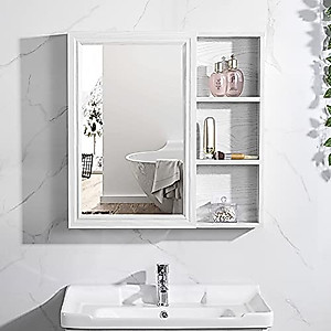 ZAYEN Bathroom Mirror Cabinet, Bathroom Mirror Cabinet Toilet Wall-Mounted Storage Cabinet with 3 Tier Shelves Shelf Metal Vanity Mirror Box Cabinet