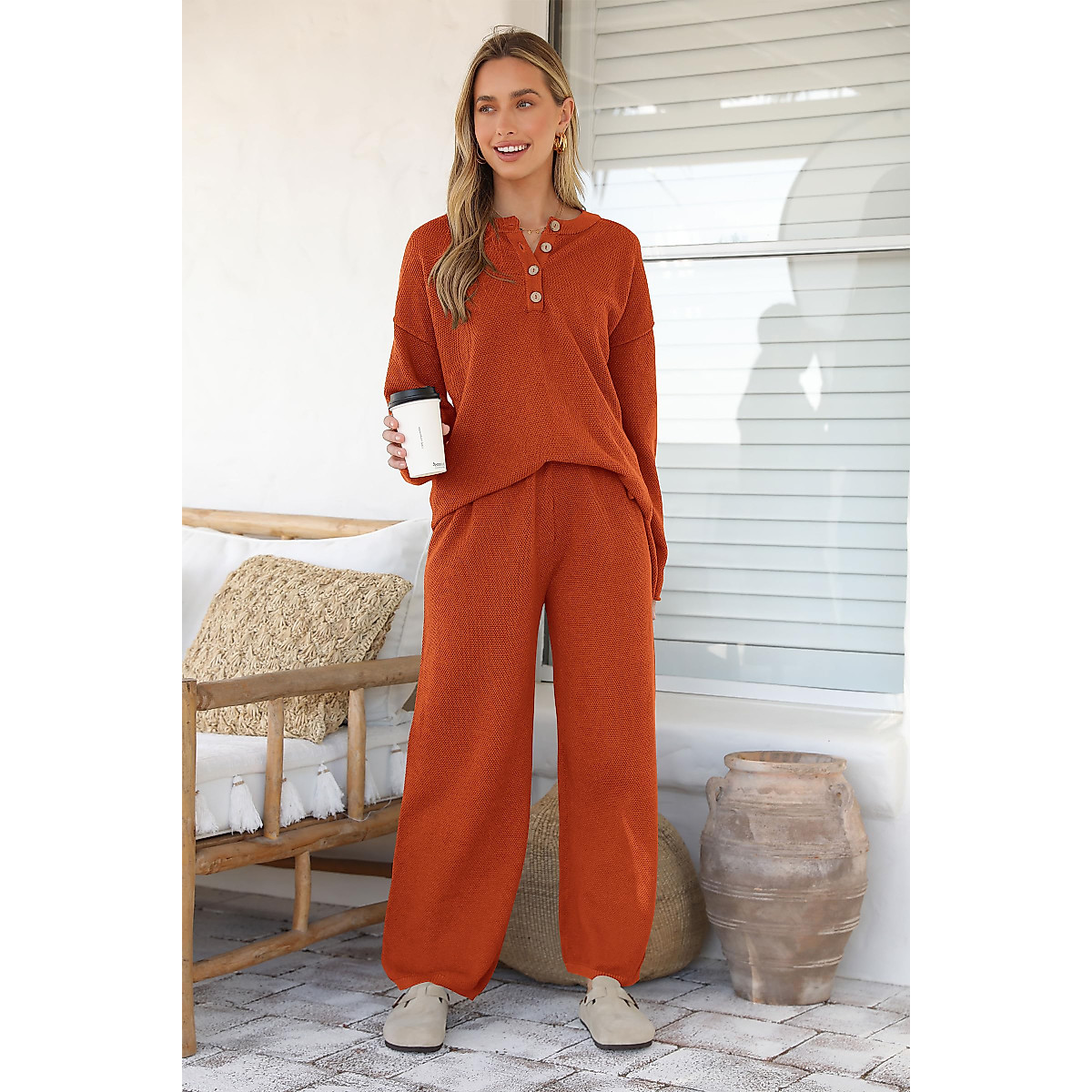 PRETTYGARDEN Women's 2 Piece Tracksuit Outfits 2024 Fall Knit Sweater And Wide Leg Pants Sweatsuit Lounge Sets (Caramel,X-Large)