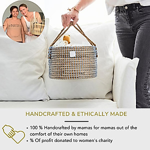 BEBE BASK Baby Diaper Caddy Organizer - Handmade Organic Seagrass - Luxury Blue Diaper Caddy Basket - Diaper Caddy Light Blue - Diaper Caddy For Baby Boy (Dove)