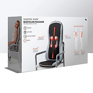 Sharper Image Smartsense Shiatsu Realtouch Chair Pad, Soothing Heat, 4 Deep Kneading Gel Nodes, Pain Relief for Neck, Back, Shoulders, Lumbar, Pressure Points Body Scan