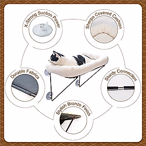 Zakkart Cat Window Perch - 100% Metal Supported from Below - Comes with Warm Spacious Pet Bed - Cat Window Hammock for Large Cats & Kittens - for Sunbathing, Napping & Overlooking (White)