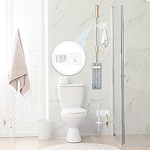 MEILIDY Broom and Mop Gripper, Clear Self Adhesive Mop Broom Holder Wall Mounted No Drilling Heavy Duty Cleaning Supplies Tools Storage Organizer for Laundry Bathroom Kitchen Garden Garage - 4 Pcs