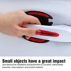 Yumfugu 8 PCS Car Door Handle Sticker, 4 PCS 3.5In x 3.2In Reflective Rubber Vehicle Door Bowl Stickers, 4 PCS 3.5In x 0.5In Handle Protection Film, Universal Warning Protector (White)