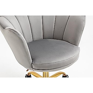 ZOBIDO Comfy Home Office Task Chair with Wheels, Cute Modern Upholstered Velvet Seashell Back Adjustable Swivel Vanity Desk Chair, for Women, for Girls, Living Room, Bedroom (Grey)
