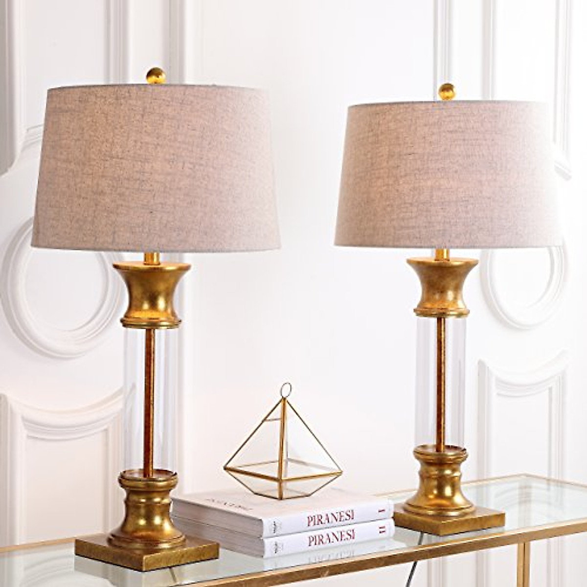 JONATHAN Y JYL4000B-SET2 Set of 2 Table Lamps Hunter 32" Metal/Glass LED Table Lamp Cottage Rustic Bedside Desk Nightstand Lamp for Bedroom Living Room Office College Bookcase, Gold/Clear
