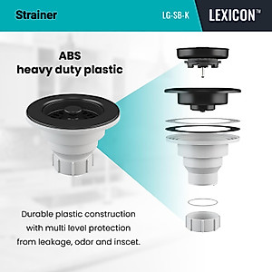 Lexicon Quartz Kitchen Sink Strainer with Decorative Matte Black Finish, Fits 3.5 Inch Drain Hole LG-SB-K