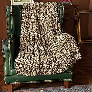 Faux Fur Throw Blanket Beige 50'' x 65'' - Soft Ruched Fuzzy Blankets for Couch, Luxurious Cozy Warm Plush Throws Thick Fluffy Blanket for Bed Sofa Home Decor Winter