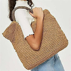 Eorefo Straw Bag Beach Bags for Women Straw Large Beach Tote Bag Hobo Summer Handwoven Bags Ratten Bag for Beach(Bronze)