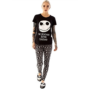 Disney Nightmare Before Christmas Pyjamas Womens Skellington PJ Top Trousers Small Black