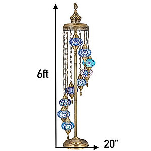 DEMMEX - 9 Big Globes Turkish Moroccan Mosaic Floor Lamp Light, Bohemian Boho Stained Glass Tiffany Mosaic Floor Lamp, 6 feet (Blue)