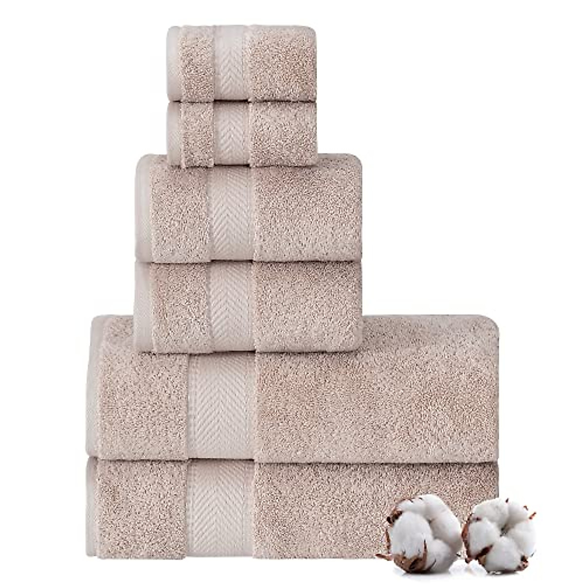 TEXTILOM 100% Turkish Cotton 6 Pcs Bath Towel Set, Luxury Bath Towels for Bathroom, Soft & Absorbent Bathroom Towels Set (2 Bath Towels, 2 Hand Towels, 2 Washcloths)- Beige