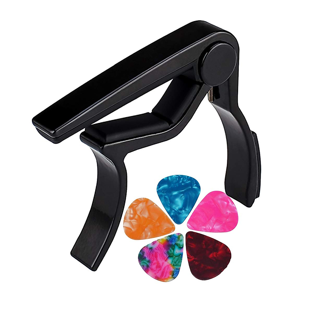 Capo,Guitar Capo,with 5 Pack Guitar Picks,Guitar Capos,for Acoustic Guitar,Electric Guitar,Bass,Ukulele (Black)