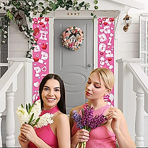 Fuyage Happy Galentine Day Porch Sign Banner for Galentine Birthday Party Yard Outdoor Home Decorations