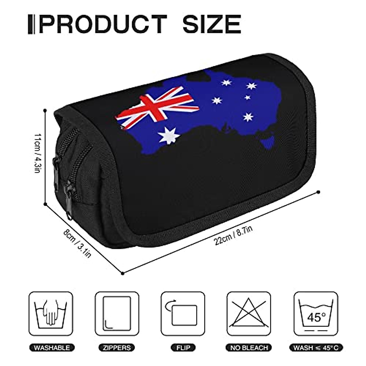 Australia Flag Map Large Capacity Pencil Case Multi-Slot Pencil Bag Portable Pen Storage Pouch with Zipper