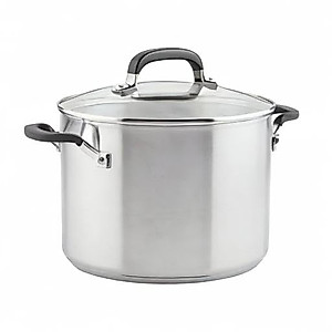 KitchenAid Stainless Steel Stockpot with Measuring Marks and Lid, 8 Quart, Brushed Stainless Steel