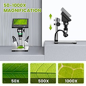 Coin Microscope 1000X - 4.3 Inch LCD Digital Microscope with 32GB Card, Opqpq USB Coin Microscope for Error Coins with 12MP Camera, LED Fill Lights, Metal Stand, PC View, Windows Compatible