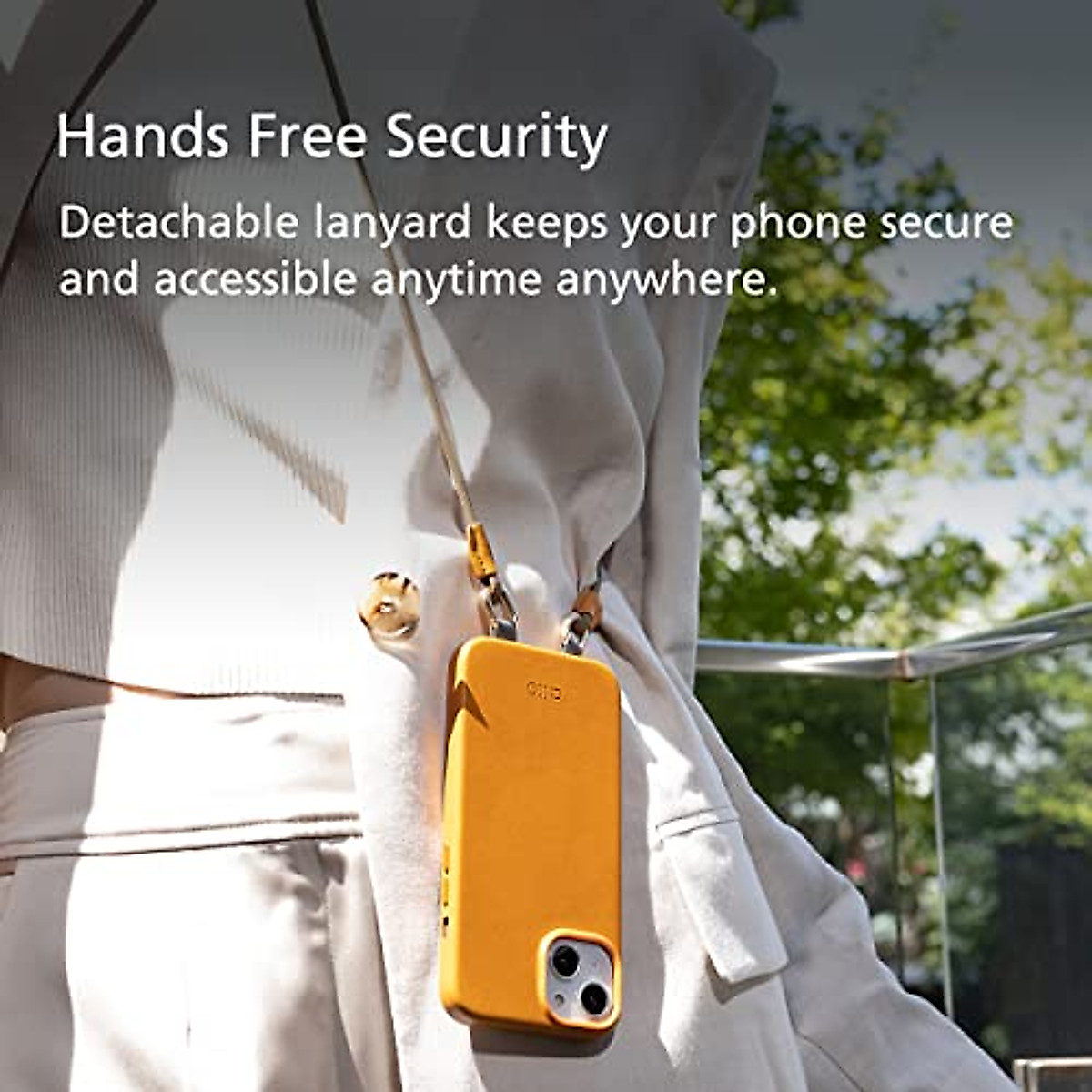 Alto Crossbody Phone Lanyard: detachable patch, nylon strap with Italian leather pad, for iPhone 15/15 Plus/15 Pro /15 Pro Max case (Caramel Brown)