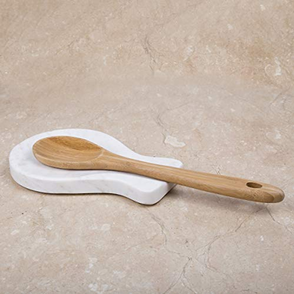 Creative Home Natural Marble Spoon Rest Ladle Utensil Holder Spatula Holder Kitchen Countertop Dining Table Organizer, 7.9" x 5.4" x 0.8" H, Off-White (color may vary)