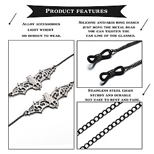 sailimue 4 Pcs Goth Glasses Chain for Women Men Sunglass Eyeglass Chains Black Bat Eyeglasses Chain Eyeglass Strap Holder